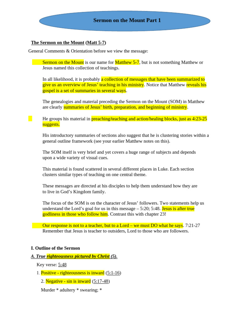 Sermon On The Mount Part-1 | PDF | Sermon On The Mount | Gospel Of Matthew
