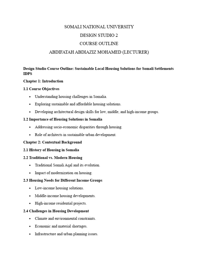 Outline Course Ur - Design Studio 2 | PDF | Somalia | Affordable Housing