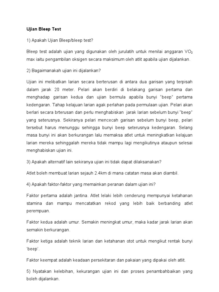 Memahami Ujian Bleep Test Atlet | PDF | Sains & Matematika
