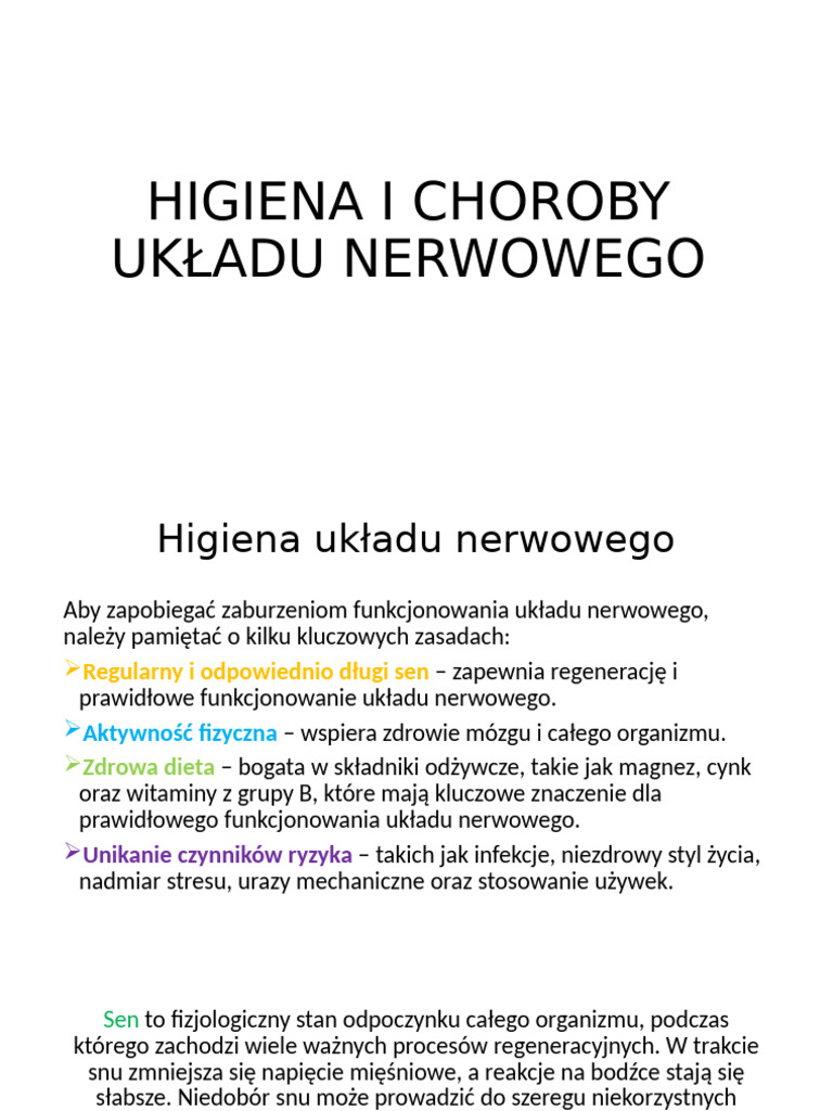 Higiena I Choroby Układu Nerwowego | PDF