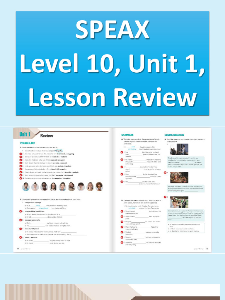 SPEAX, Level 10, Unit 1, Lesson Review/6 | PDF