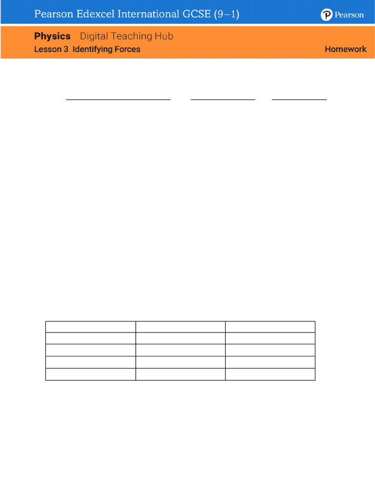 Forces Movement and Changing Shape - IG - Physics - Lesson3 - Homework | PDF