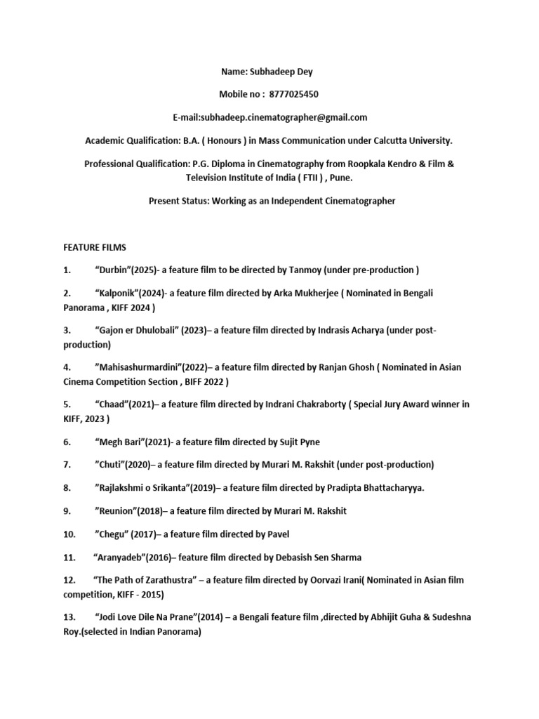 Subhadeep Fimography 15 12 2024 Pdf