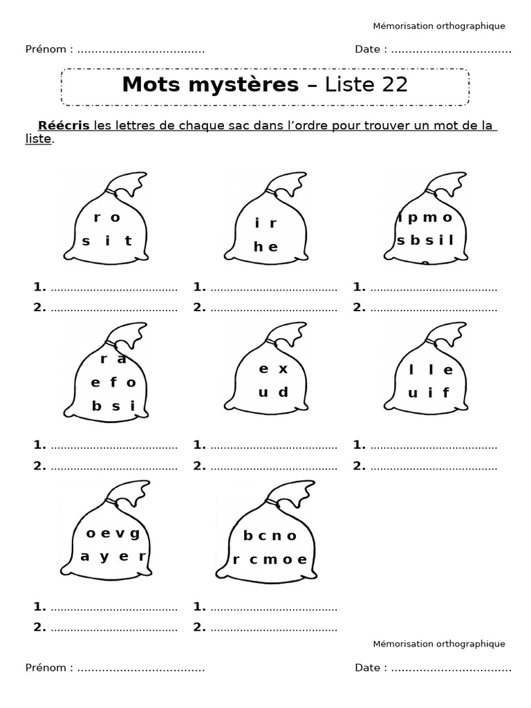 Mots Mystères - Liste 22 | PDF
