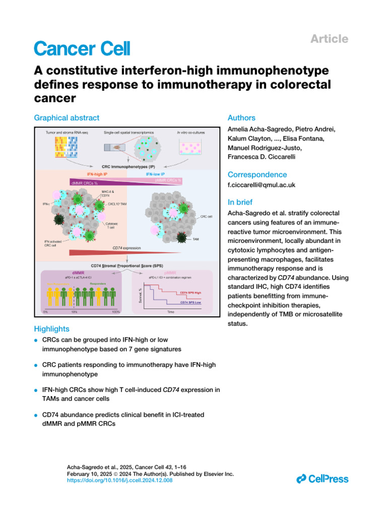 2025 - Cancer Cell - A Constitutive Interferon-High Immunophenotype | PDF | Medical Specialties ...