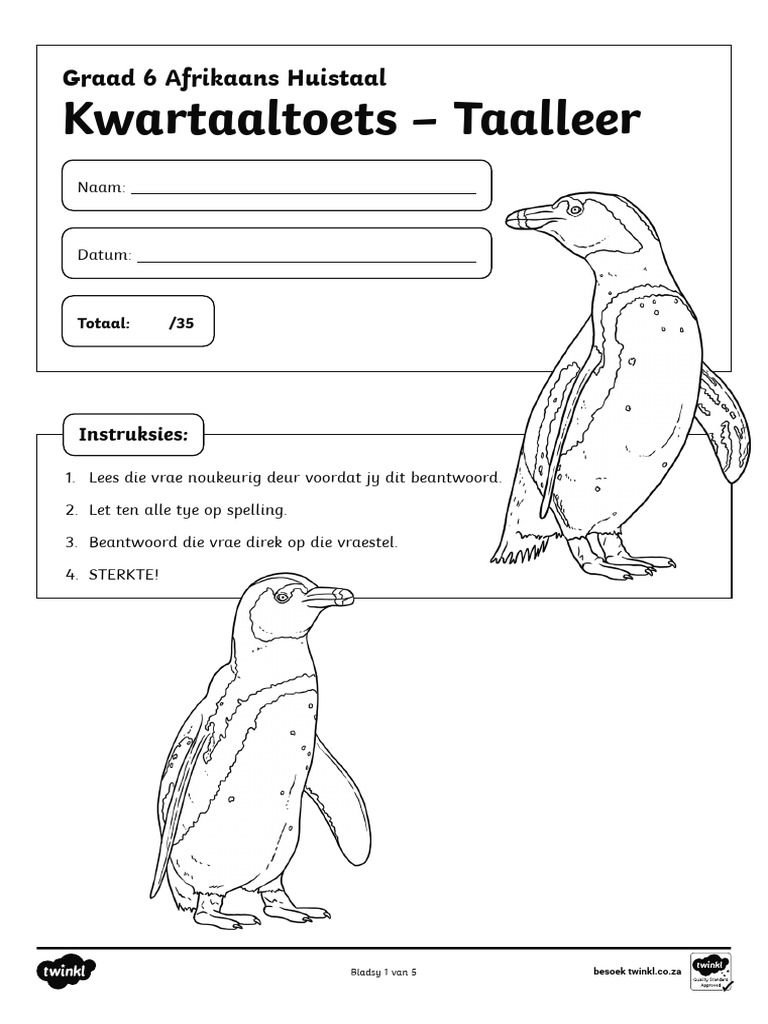 Za Hl 1738669985 Afrikaans Huistaal Taalleer Kwartaaltoets Ver 2 | PDF