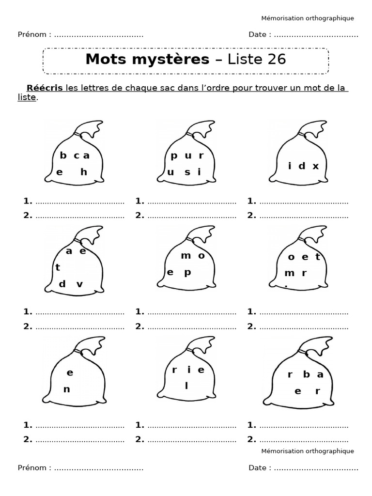 Mots Mystères - Liste 26 | PDF