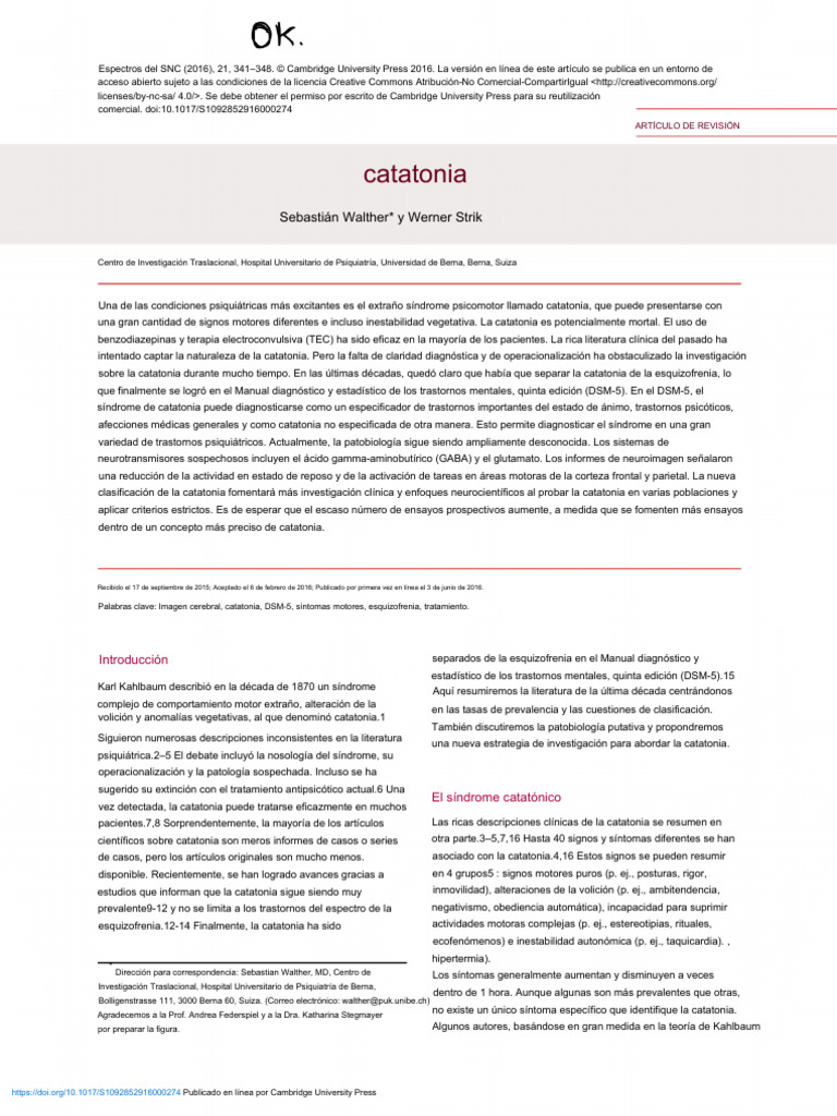 Catatonia Español | PDF | Esquizofrenia | Síndrome