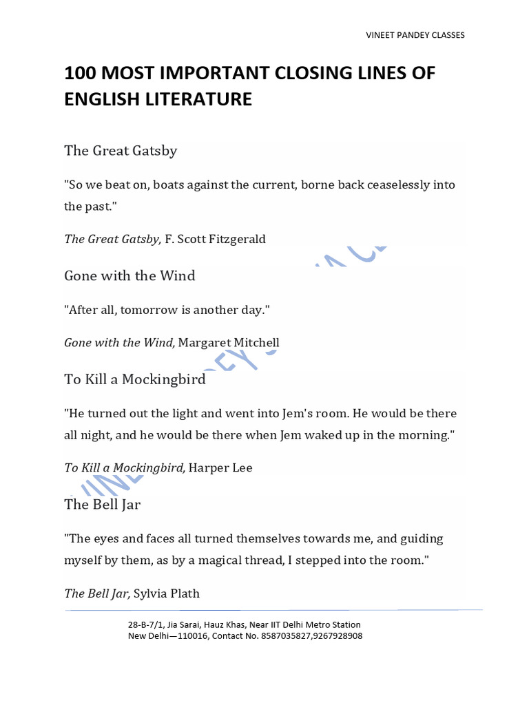 Key Closing Lines in Literature | PDF | Pride And Prejudice | Dorothy Gale