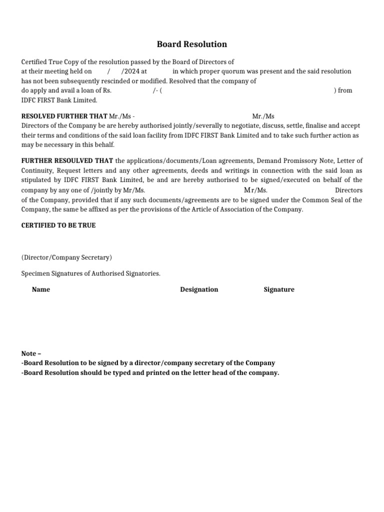 Board Resolution | PDF
