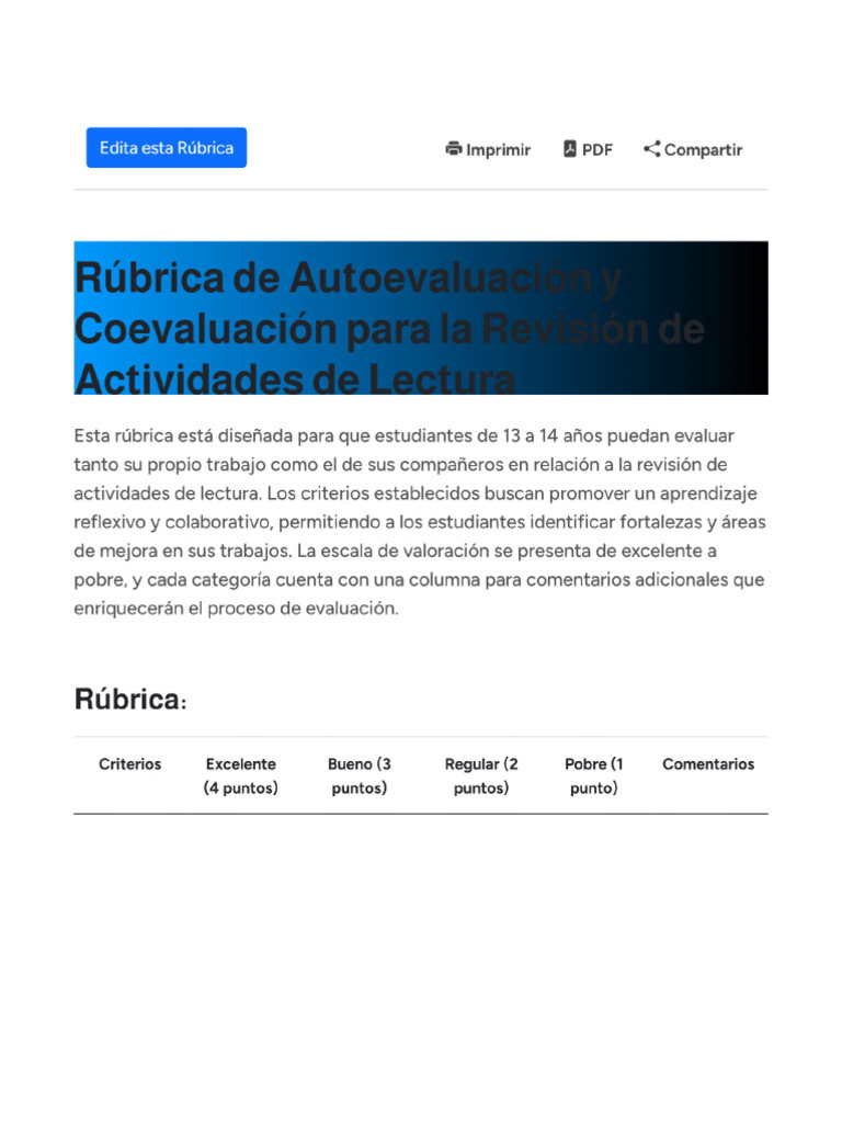 Rúbrica de Autoevaluación Y Coevaluación para La Revisión de Actividades de Lectura | PDF