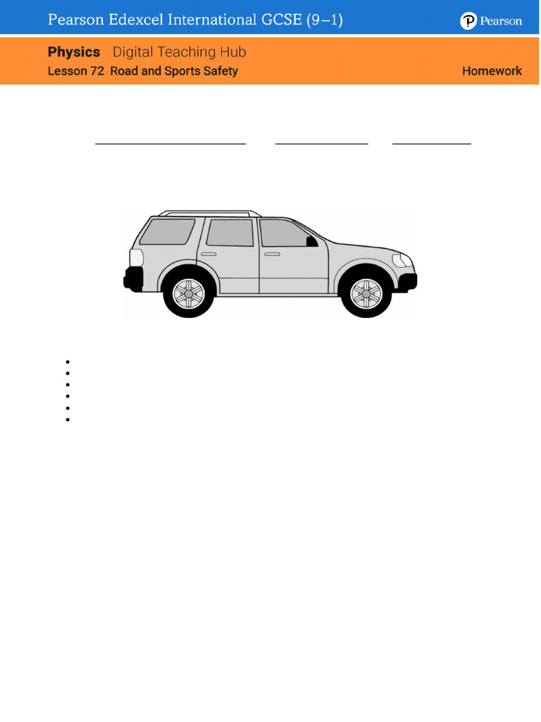 Roads and Sports Safety - Ig - Physics - Lesson72 - Homework Sheet ...