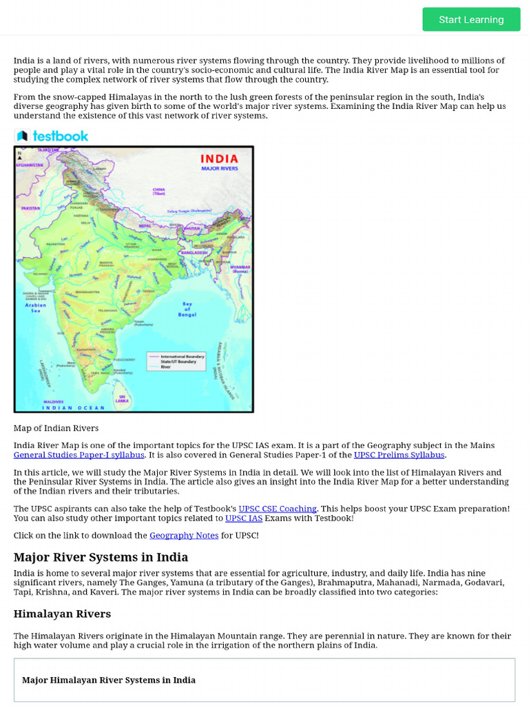 Map of Indian Rivers - Himalayan Rivers & Peninsular Rivers. | PDF