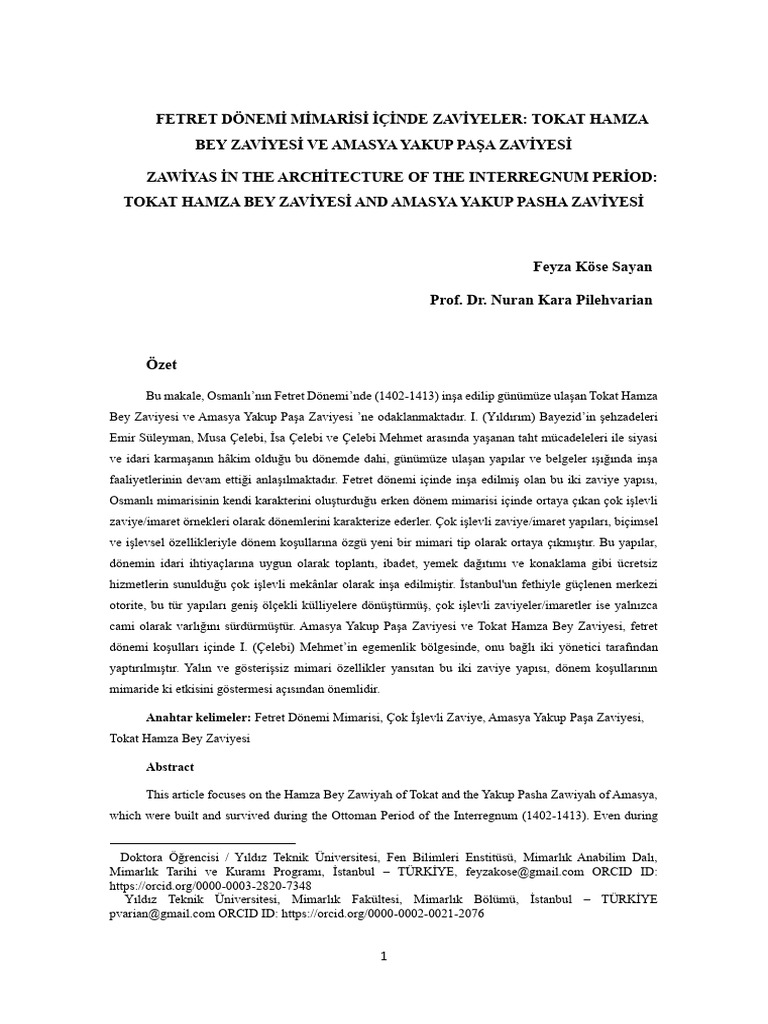 Fetret Dönemi Mimarisi İcinde Zaviyeler | PDF