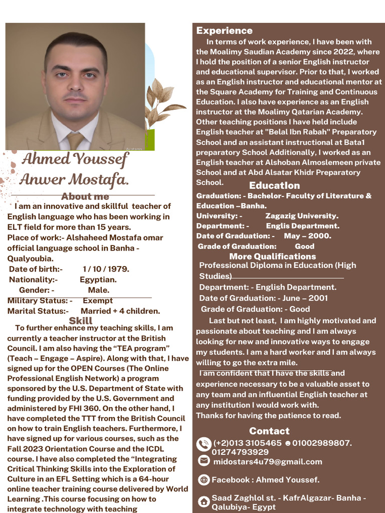 Ahmed Youssef's modified CV | PDF | Teachers | Teaching