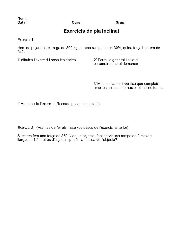 exercici pla inclinat 3r | PDF