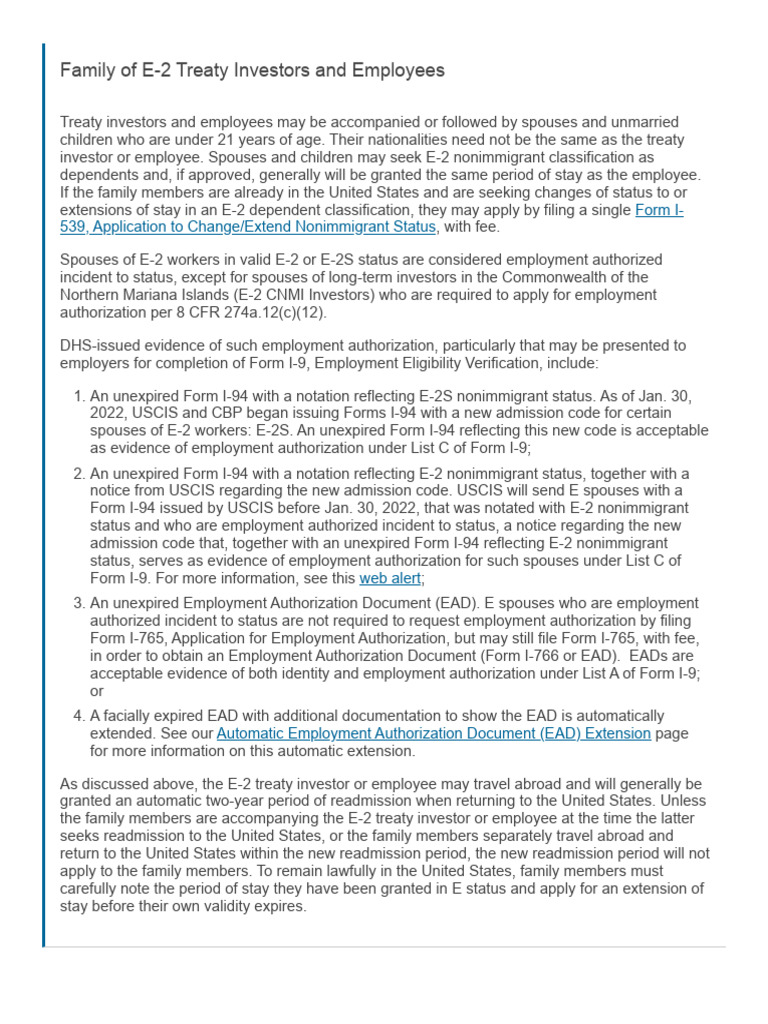 E-2 Visa Family Dependents Guide | PDF | Government And Personhood ...