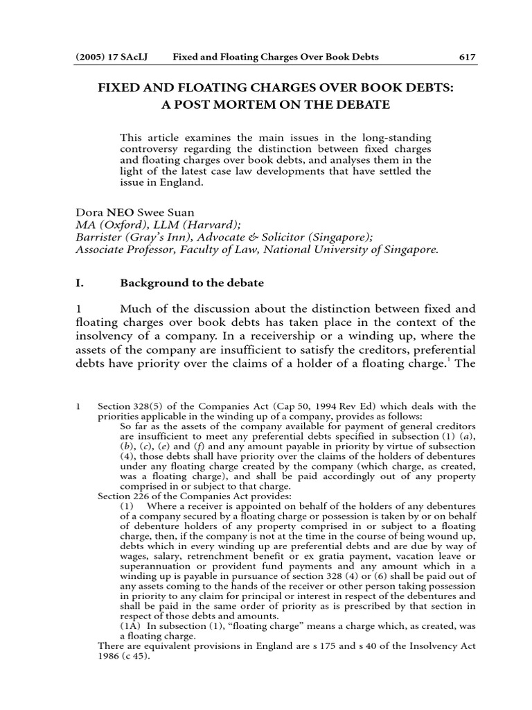 Fixed and Floating Charges Over Book Debts - A Post Mortem On The ...