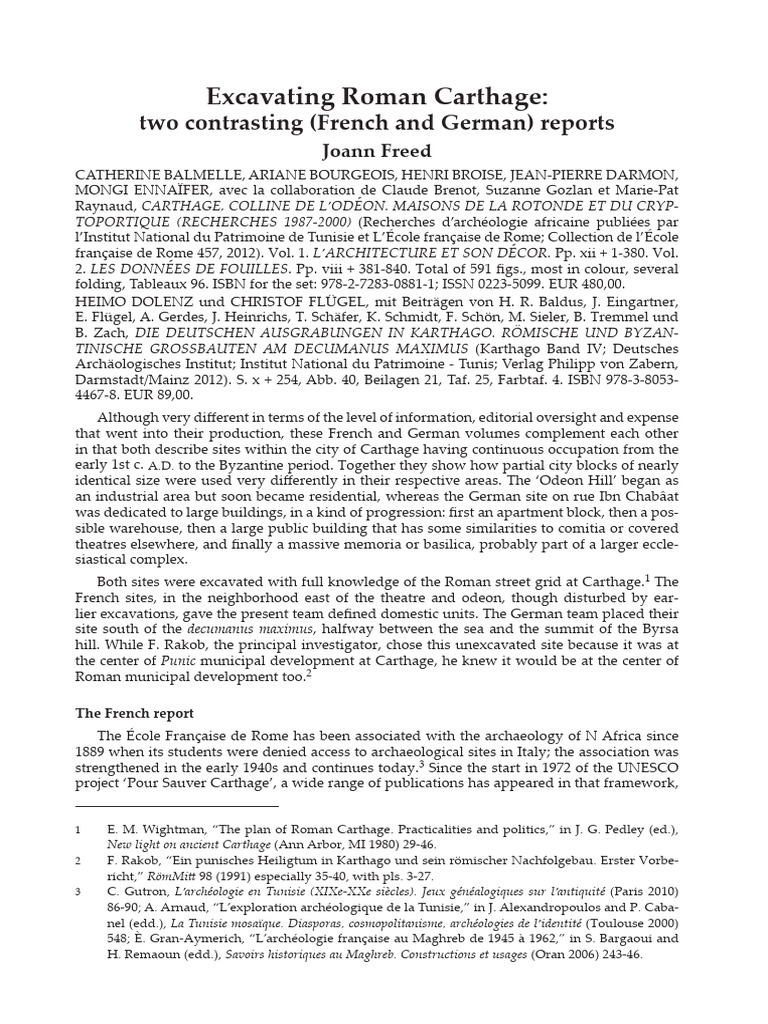 Excavating Roman Carthage Two Contrasting (French and German) Reports ...