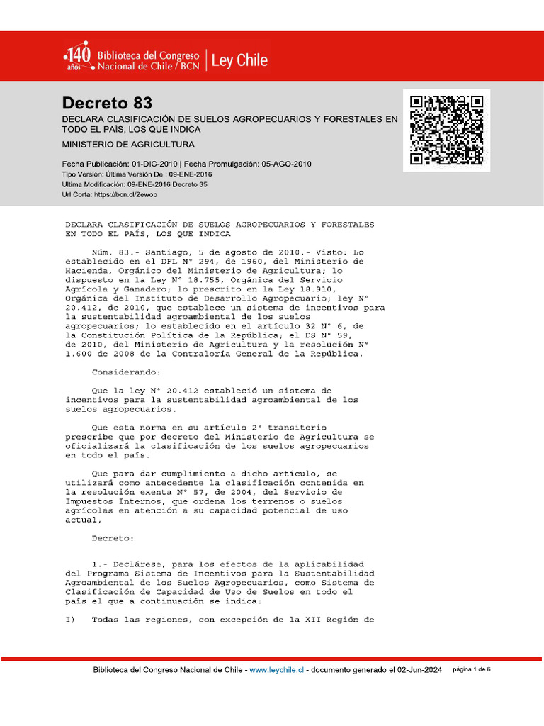 Decreto 83 Clasificación de Suelos SAG | PDF