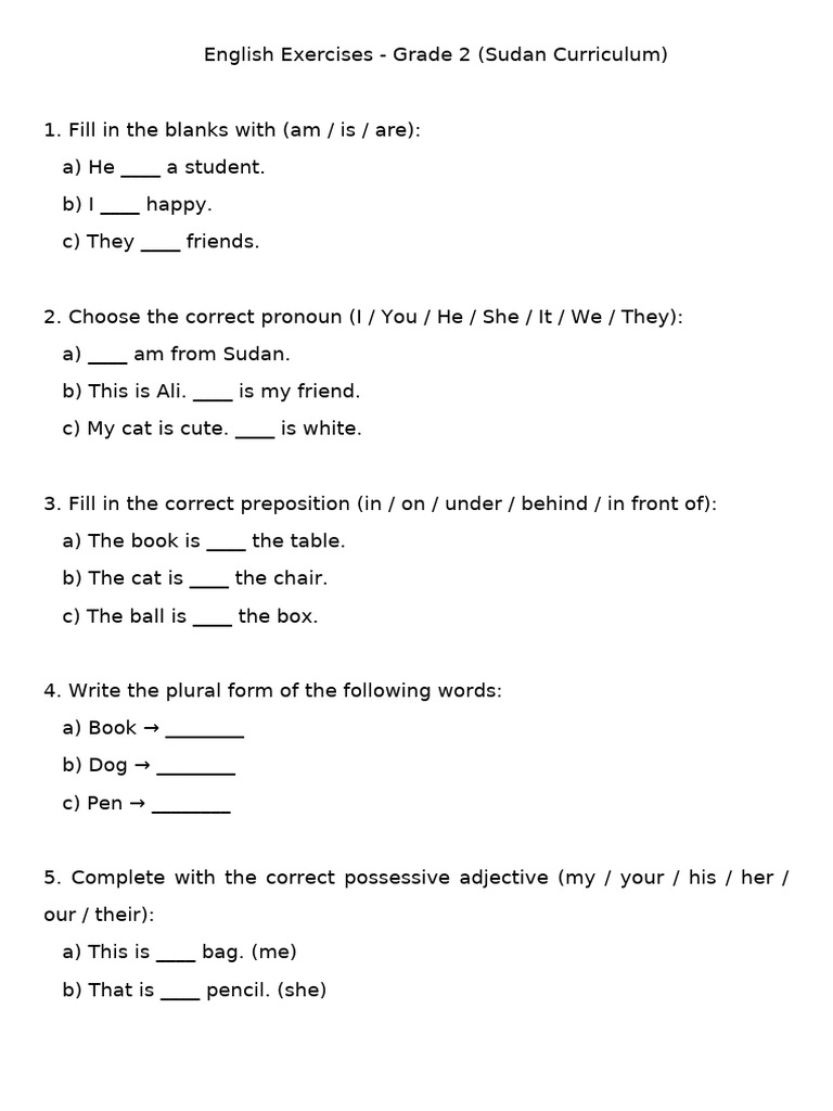 Grade2_English_Exercises_with_Answers | PDF