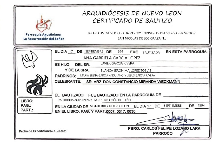 Boleta Bautizo 2 | PDF