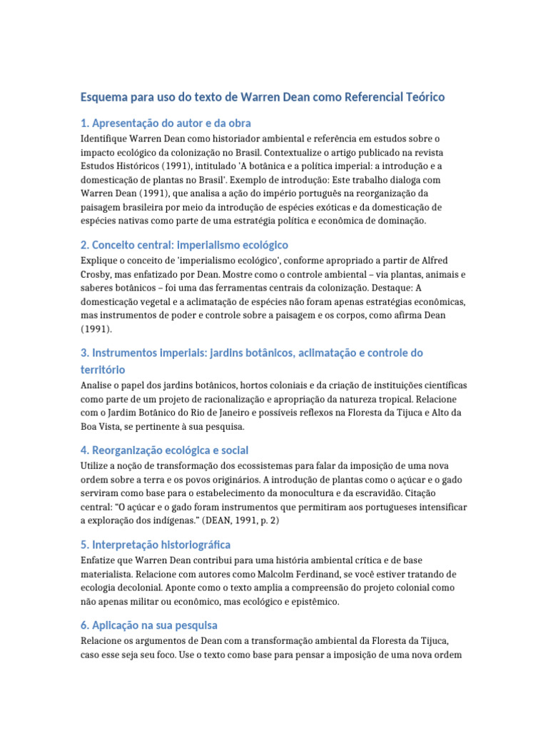 Argumentos de Warren Dean sobre imperialismo ecológico | PDF | Ecologia ...