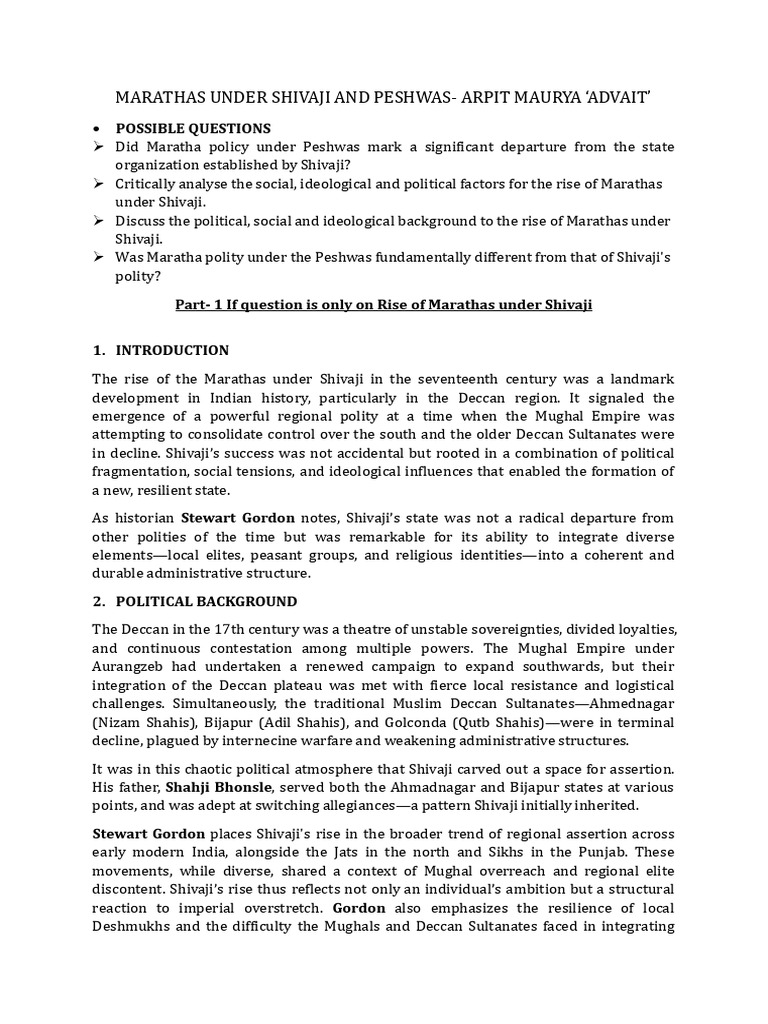 Marathas Under Shivaji and Peshwas | PDF