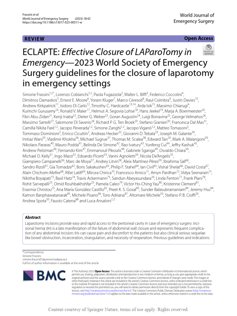 ECLAPTE Effective Closure of LAParoTomy in Emergen | PDF | Surgical ...