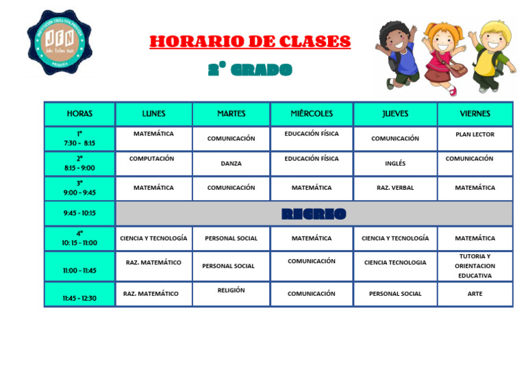Horario 1° Grado | PDF