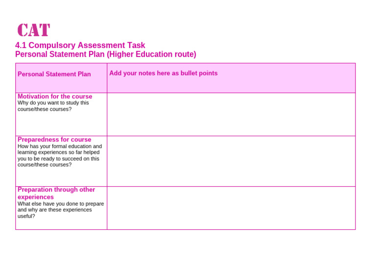 CAT4 1PersonalStatementPlanHE | PDF