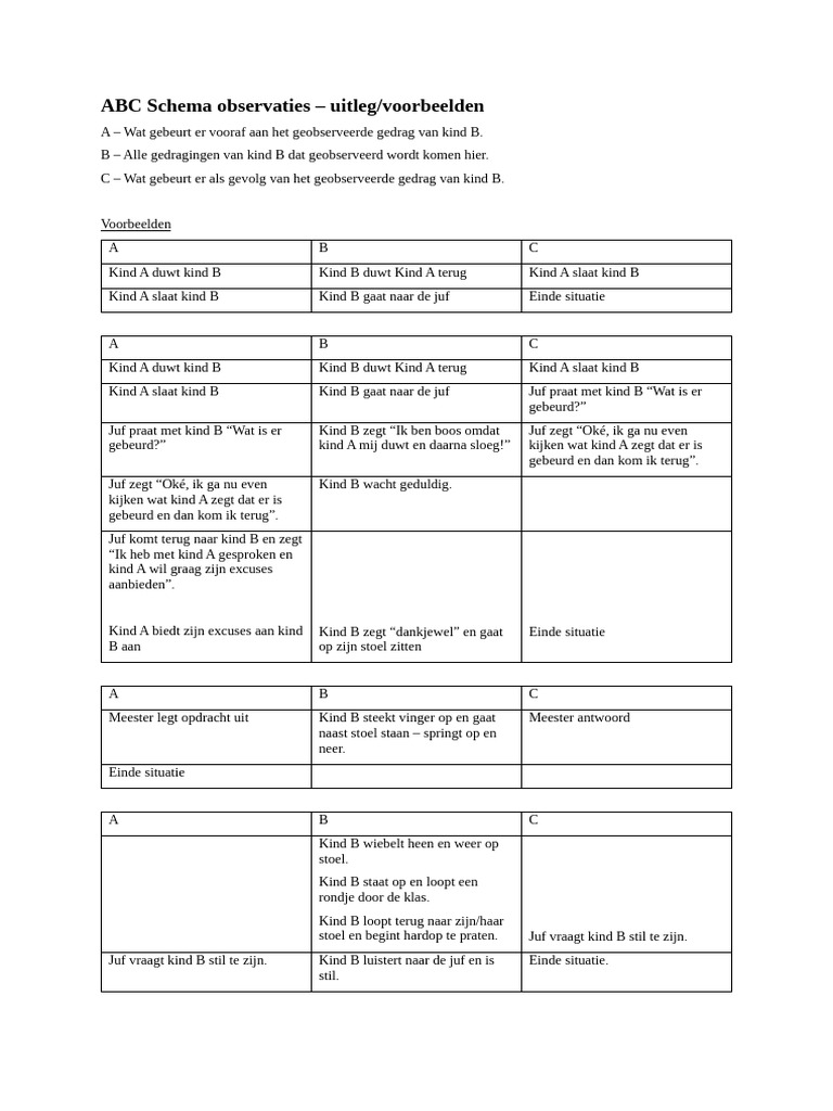 Info - ABC Schema observaties - uitleg en voorbeelden | PDF