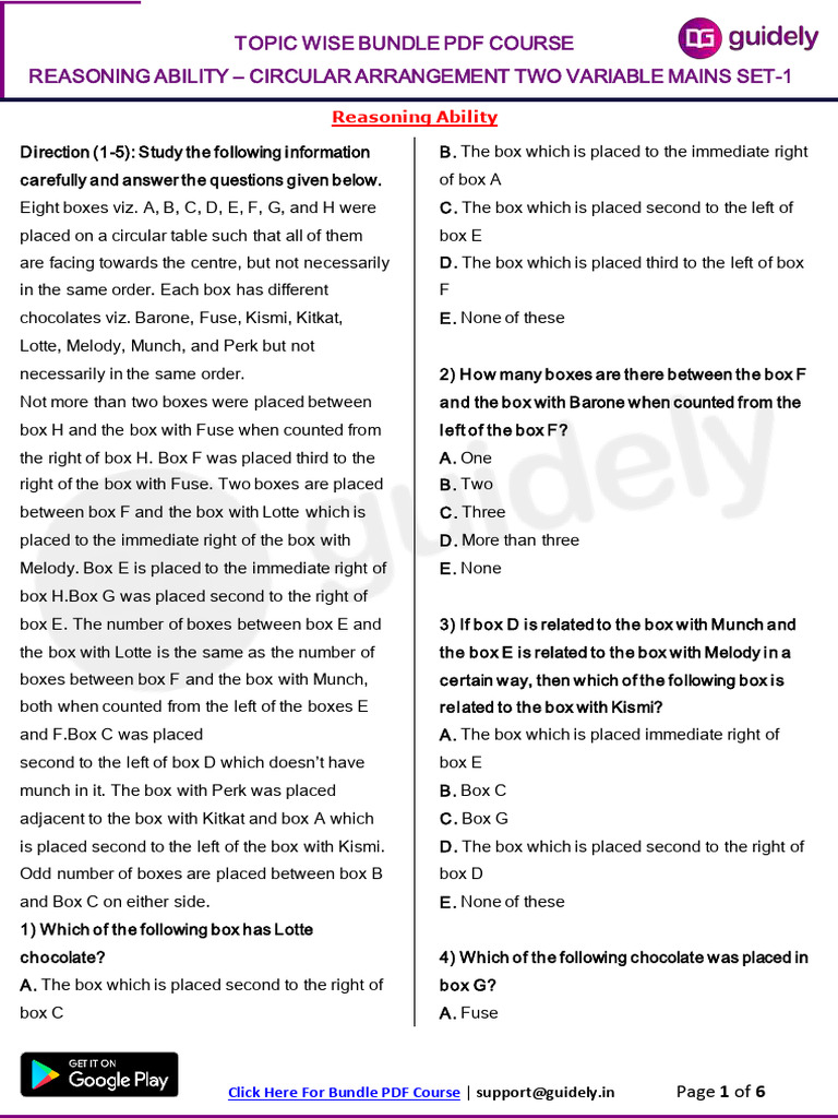Reasoning Ability: Circular Arrangement PDF | PDF | Probability Density ...