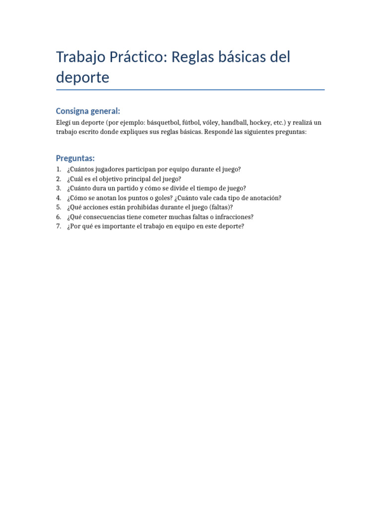 Reglas Básicas de un Deporte Específico | PDF