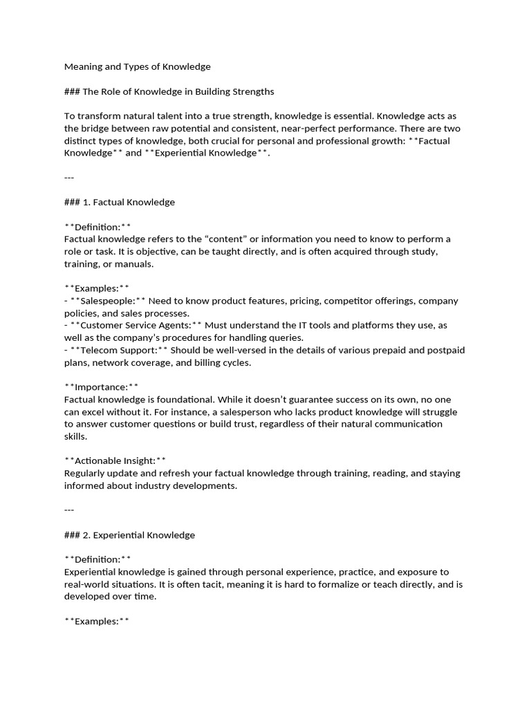 Meaning and Types of Knowledge | PDF | Knowledge | Sales