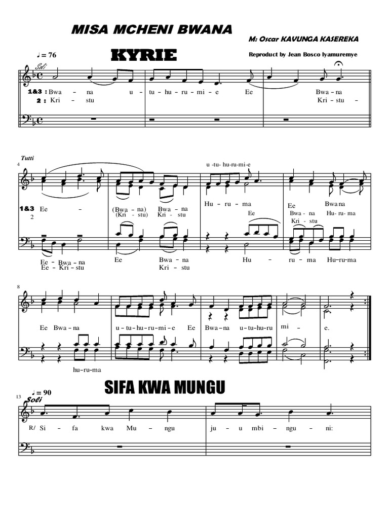 Misa Mcheni Bwana-kyrie-Gloria Corrigé | PDF