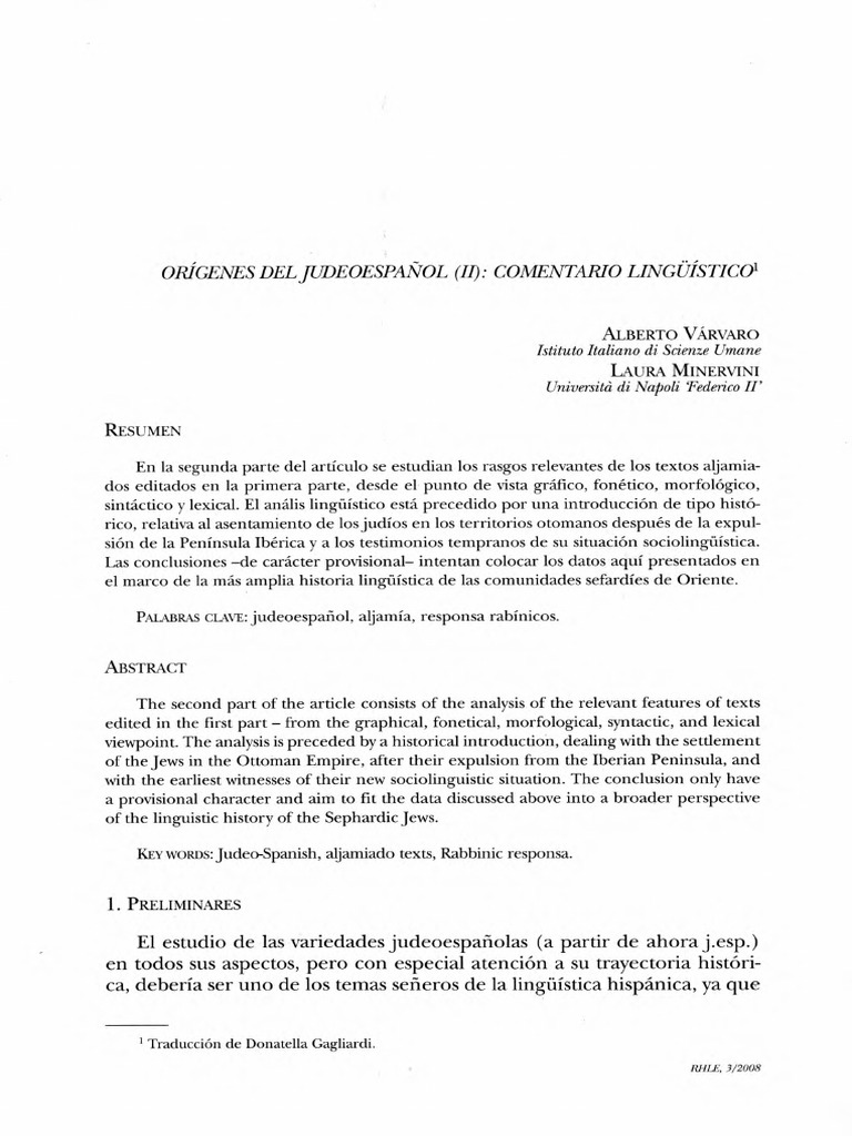 Orígenes Del Judeoespañol (Ii) : Comentario Lingüístico1: Al - Bf.Rto ...