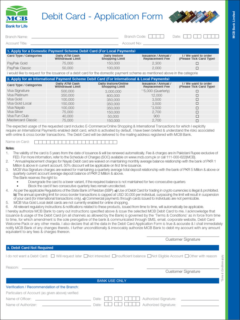 Visa Debit Card Application English & Urdu Form 02 Dec 2024 | PDF ...