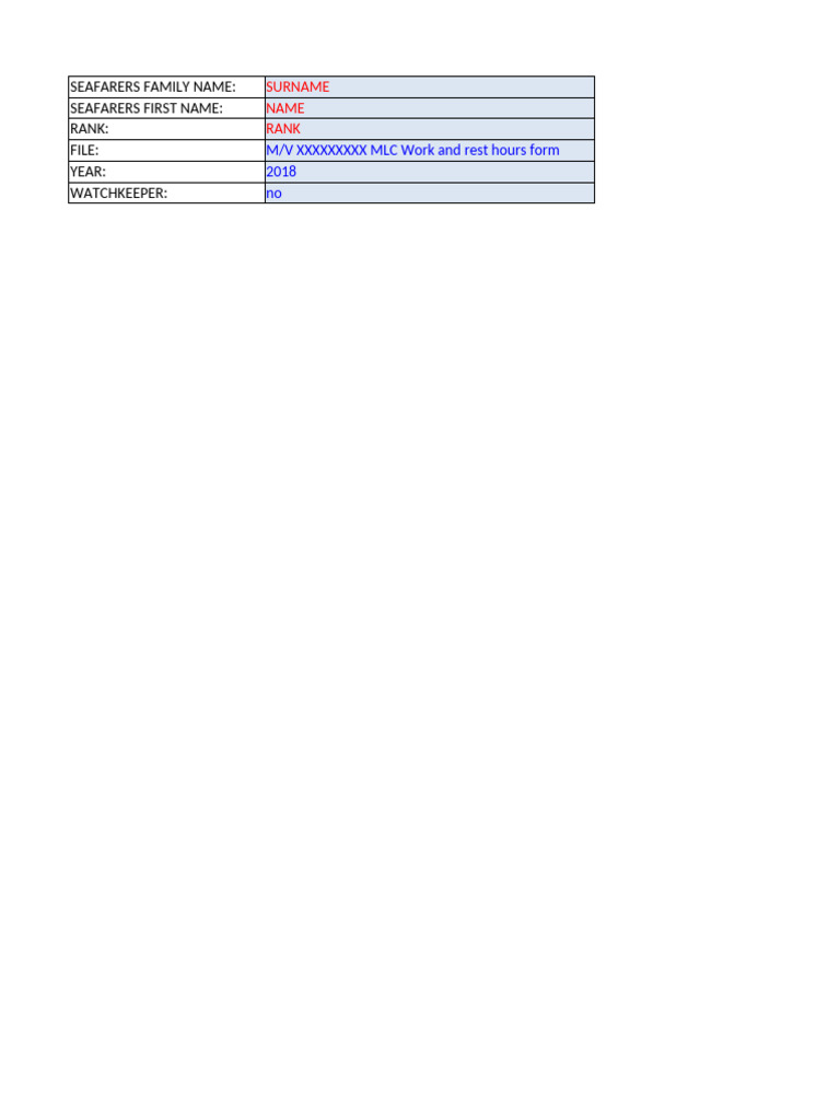 MLC Work and Rest Hours Form - With Disclaimer Protetto - 2018 2 | PDF ...