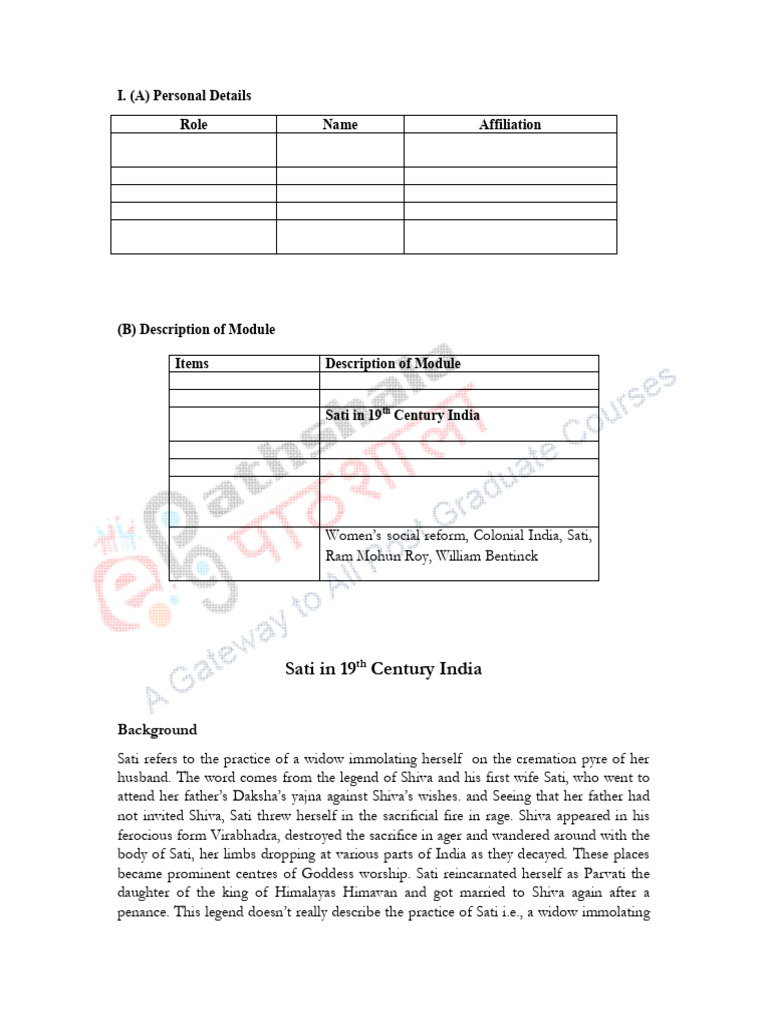 E-Pathshala, M-22 - Sati in 19th Century India | PDF