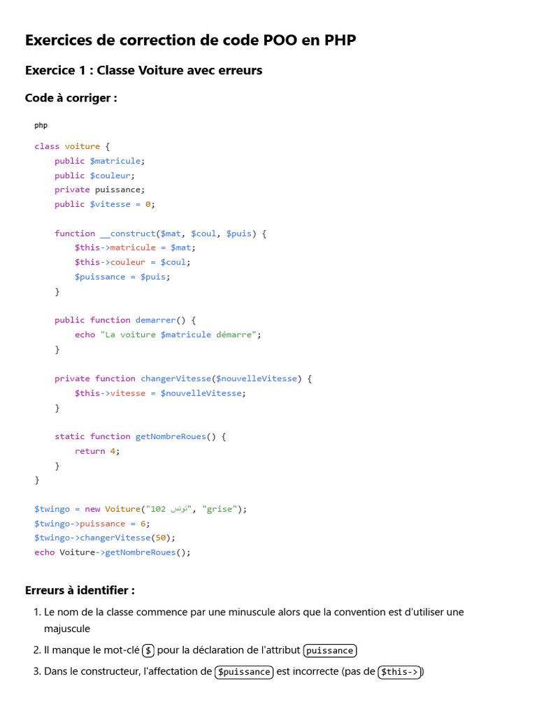 Exercices de correction de code POO en PHP | PDF | PHP | Programmation informatique