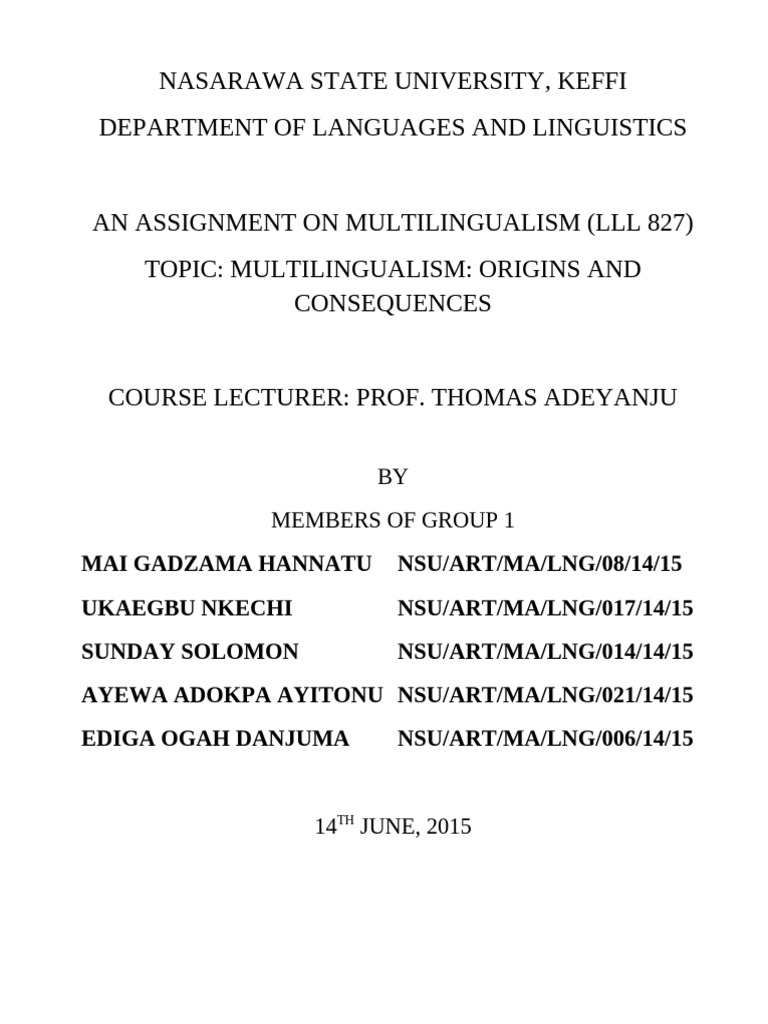 Multilingualism Assignment | PDF | Multilingualism | Linguistics