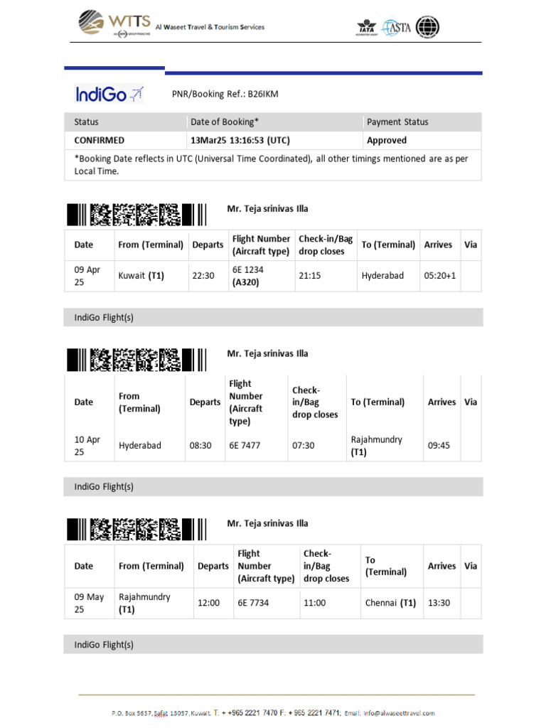 Mr. Teja Srinivas Illa Ticket | PDF | Aviation