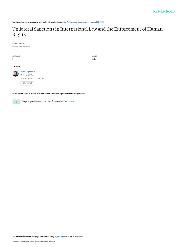 Unilateral Sanctions in International Law and The Enforcement of Human ...