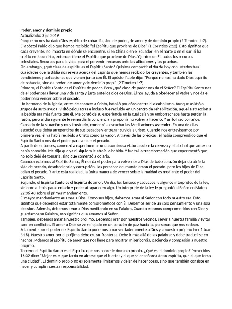 Poder, amor y dominio propio en Cristo | PDF | Pecado | Amor