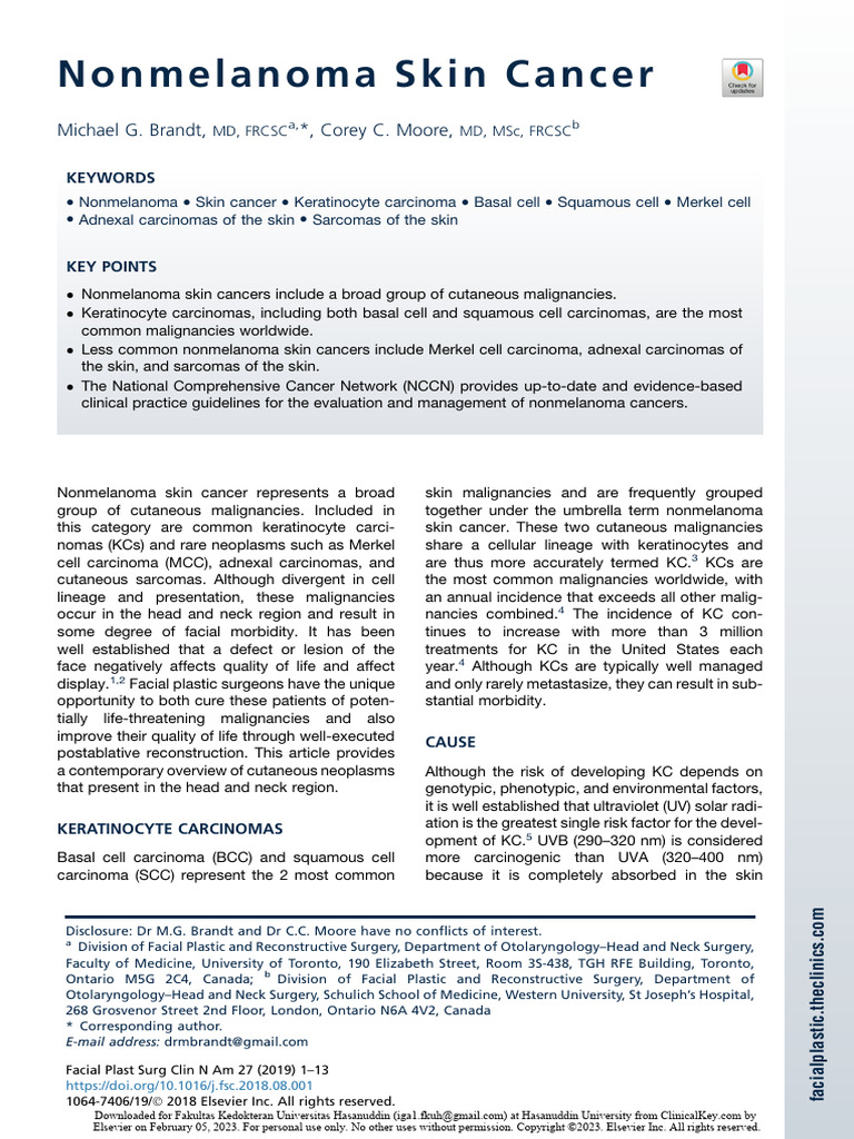 Non Melanoma Skin Cancer | PDF | Skin Cancer | Metastasis
