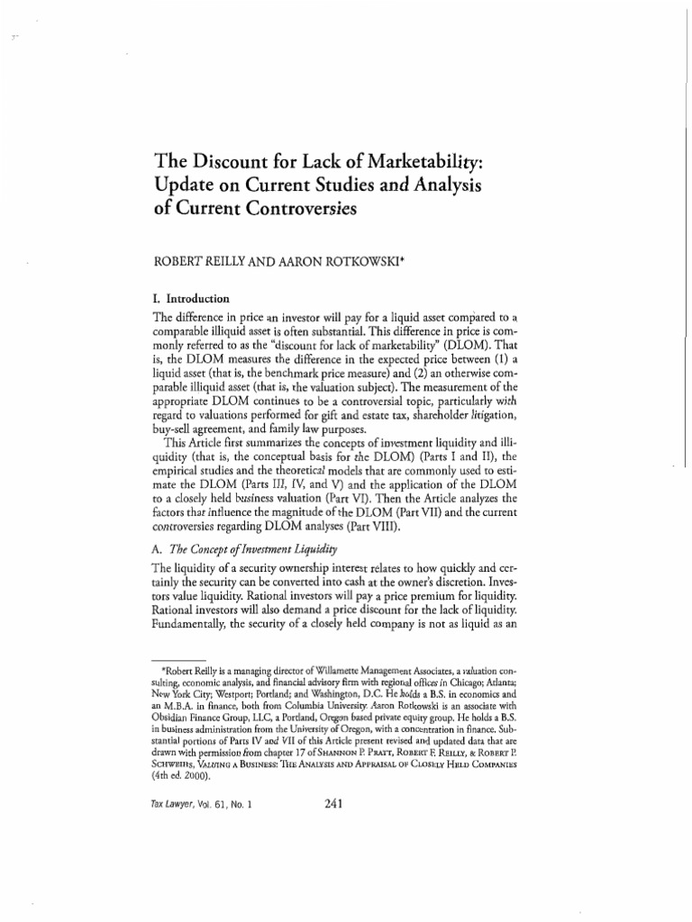 DLOM - Update On Current Studies and Controversies - Willamette Robert ...