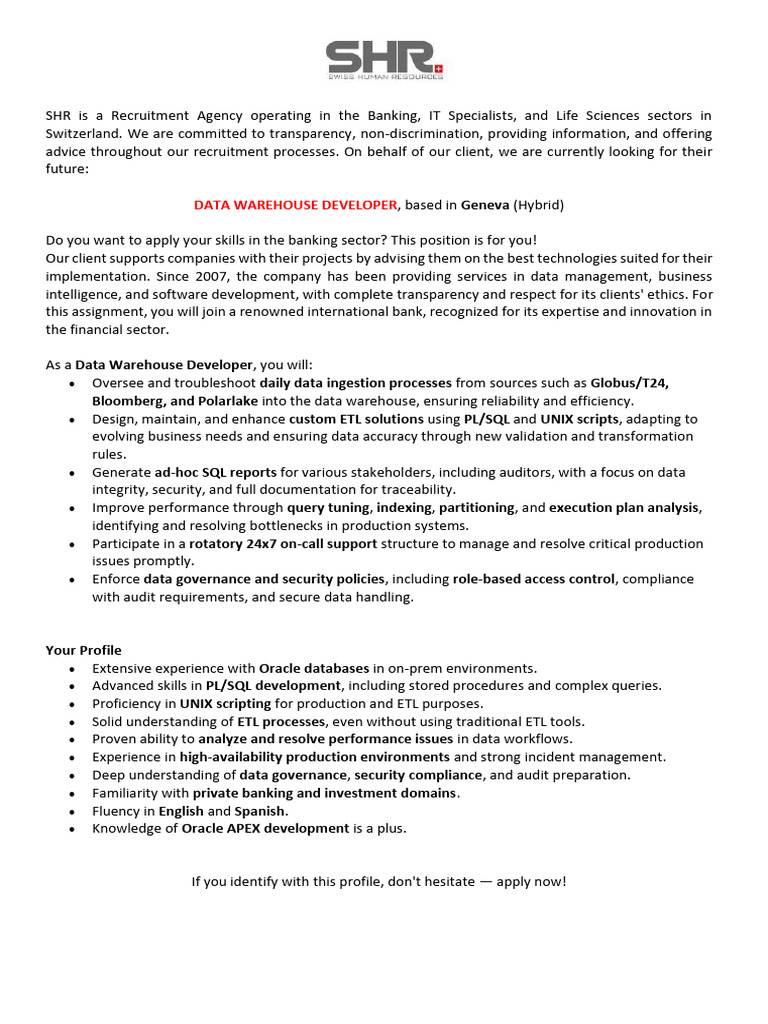 DATA WAREHOUSE DEVELOPER | PDF | Data Warehouse | Data