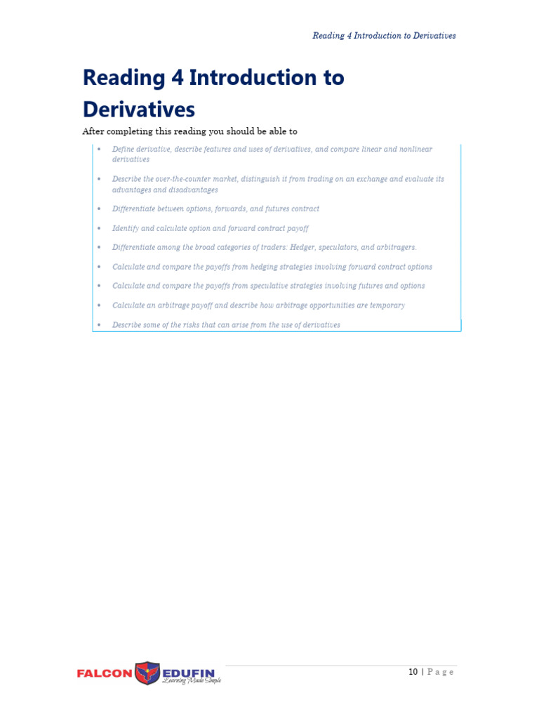 Reading 4 Introduction To Derivatives | PDF | Option (Finance) | Put Option