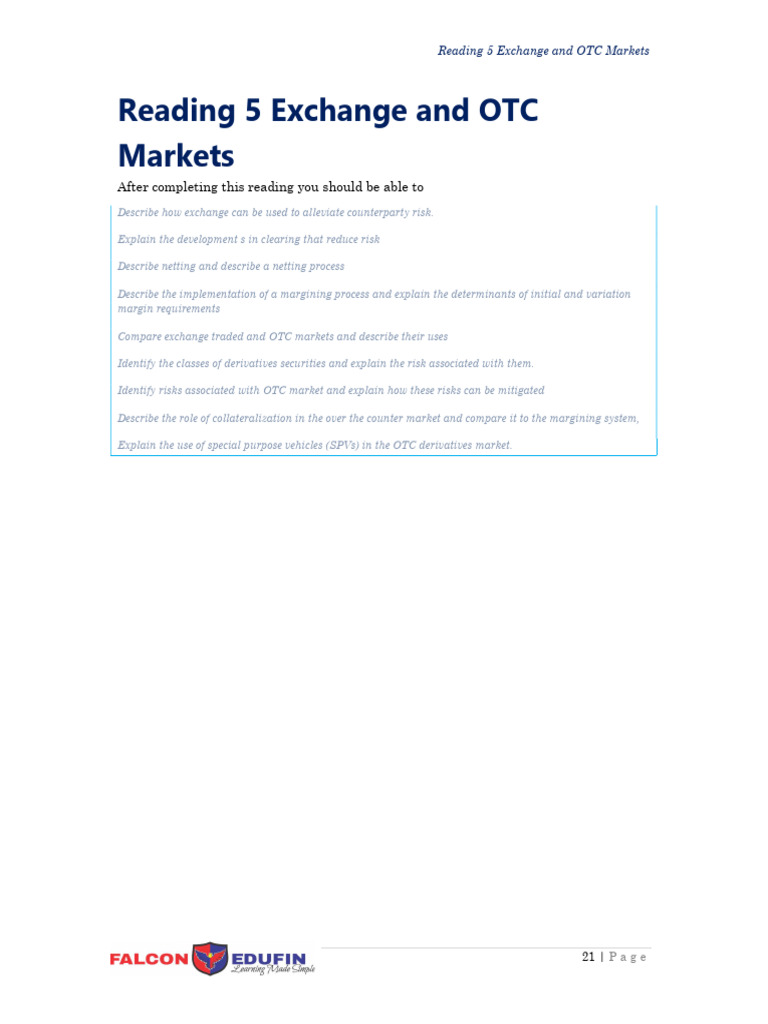 Reading 5 Exchange and OTC Markets | PDF | Margin (Finance) | Option ...
